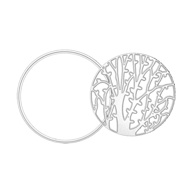 3.3 by 3.3 Inches Circle Tree Embossing Metal Cutting Dies Round Frame Embossing Stencil Background Dies for Card Making Scrapbooking Christmas Die Cuts (#30)