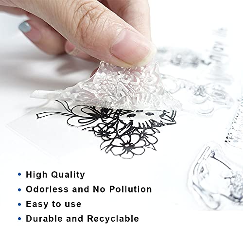 Christmas Forest Clear Stamps and Die Cuts for Card Making and Photo Album Decorations, Trees Blessing Words Transparent Rubber Stamps and Cutting Dies Seal for DIY Scrapbooking