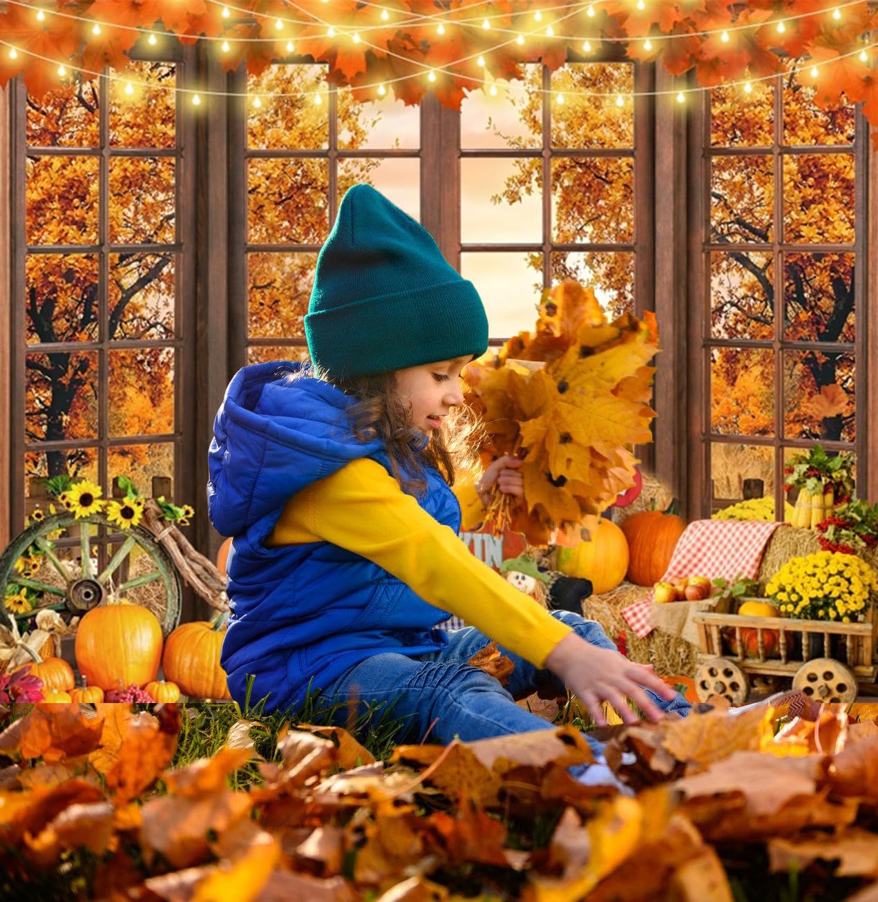 Fall Thanksgiving Backdrops for Photography Pumpkin Fall Window Photo Backdrop Scarecrow Maple Leaves Background Autumn Harvest Party Decorations Background Baby Shower Party Banner Photo Props 10x8ft