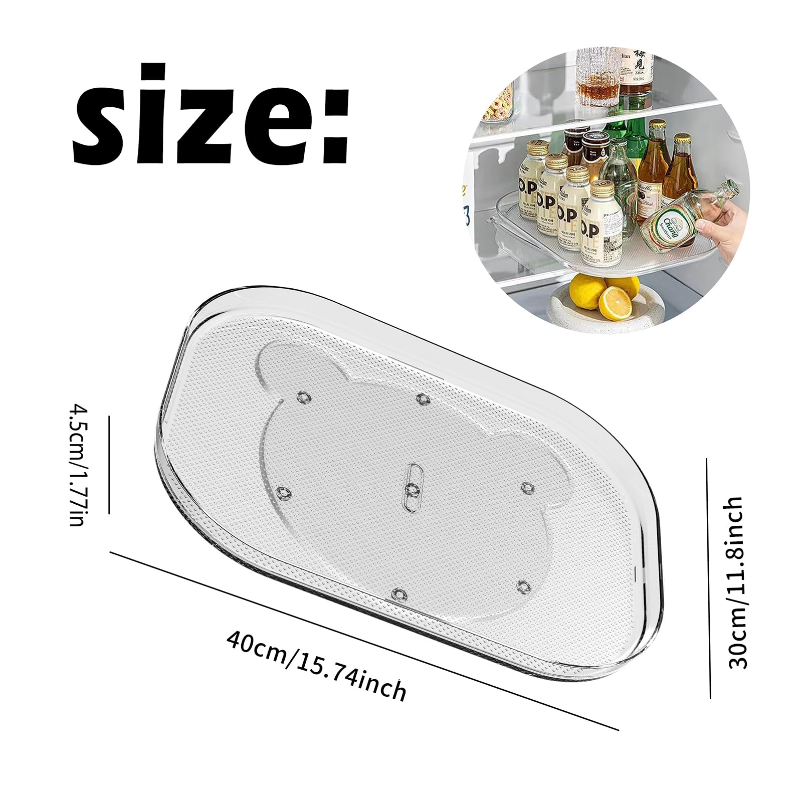 TURCGUO Lazy Susan for Fridge, Square Lazy Susan Turntable Organizer Storage Clear Rectangular Rotating Tray for Refrigerator, Cabinet, Pantry, Countertop | 15.7'' X 11.8''