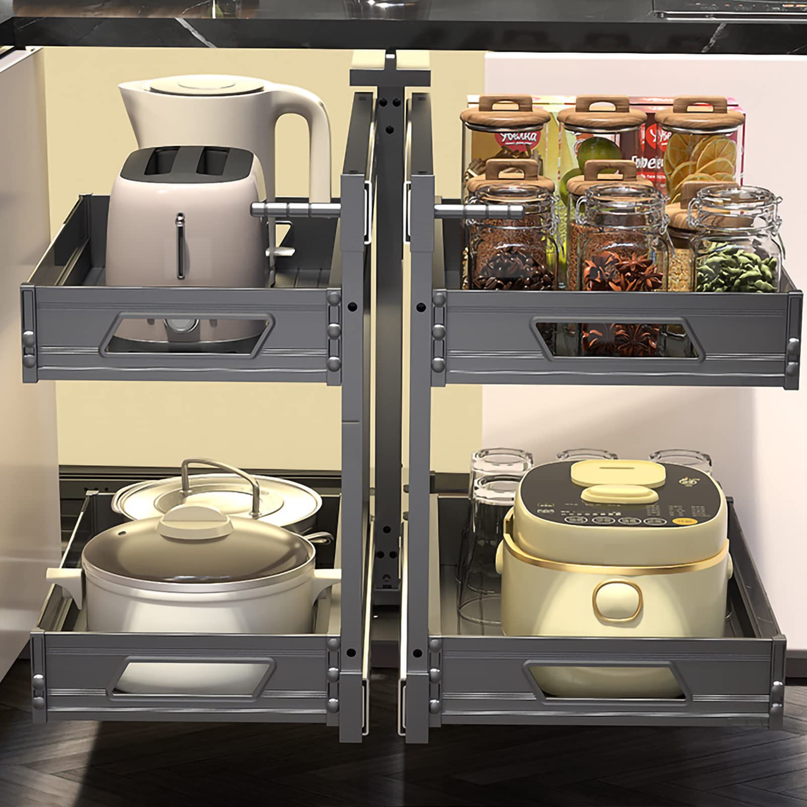 Blind Corner 4 Tray Shelf Slide Out Kitchen Cabinet Organizer Pull Out Blind Corner Cabinet with Soft Close Pull Out Left Or Right Handed Open Kitchen Pull Out Shelf Organiser