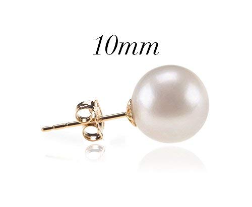 PAVOI 18K Yellow Gold Plated Sterling Silver Round Stud White Simulated Shell Pearl - 10mm