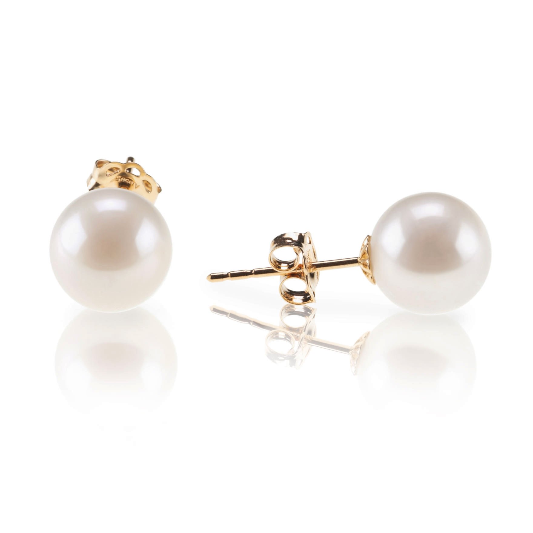 PAVOI 18K Yellow Gold Plated Sterling Silver Round Stud White Simulated Shell Pearl - 10mm