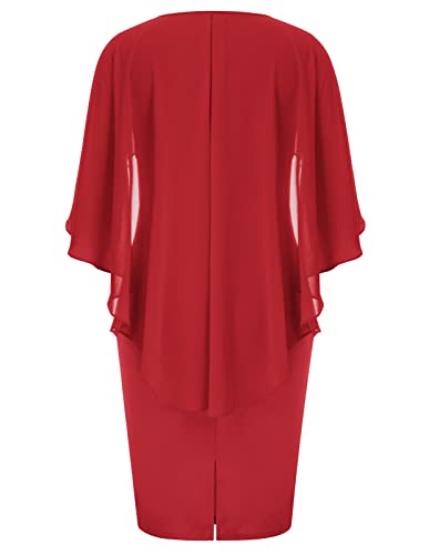 Women's Floral Fake Two Pieces Dress Caplet with Rhinestone Plus Size Wedding Guest Dresses Red 18 Plus