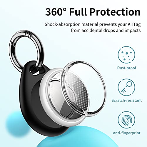 UNBREAKcable 4-Pack AirTag Case with Keychain [Lock Design][Lightweight][ Scratch Protection], Secure Holder Protective Case for Keys, Bags, Luggage, and Pet Collar (Black&Blue)