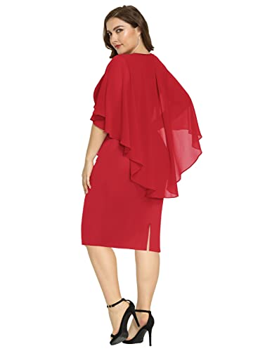 Women's Floral Fake Two Pieces Dress Caplet with Rhinestone Plus Size Wedding Guest Dresses Red 18 Plus