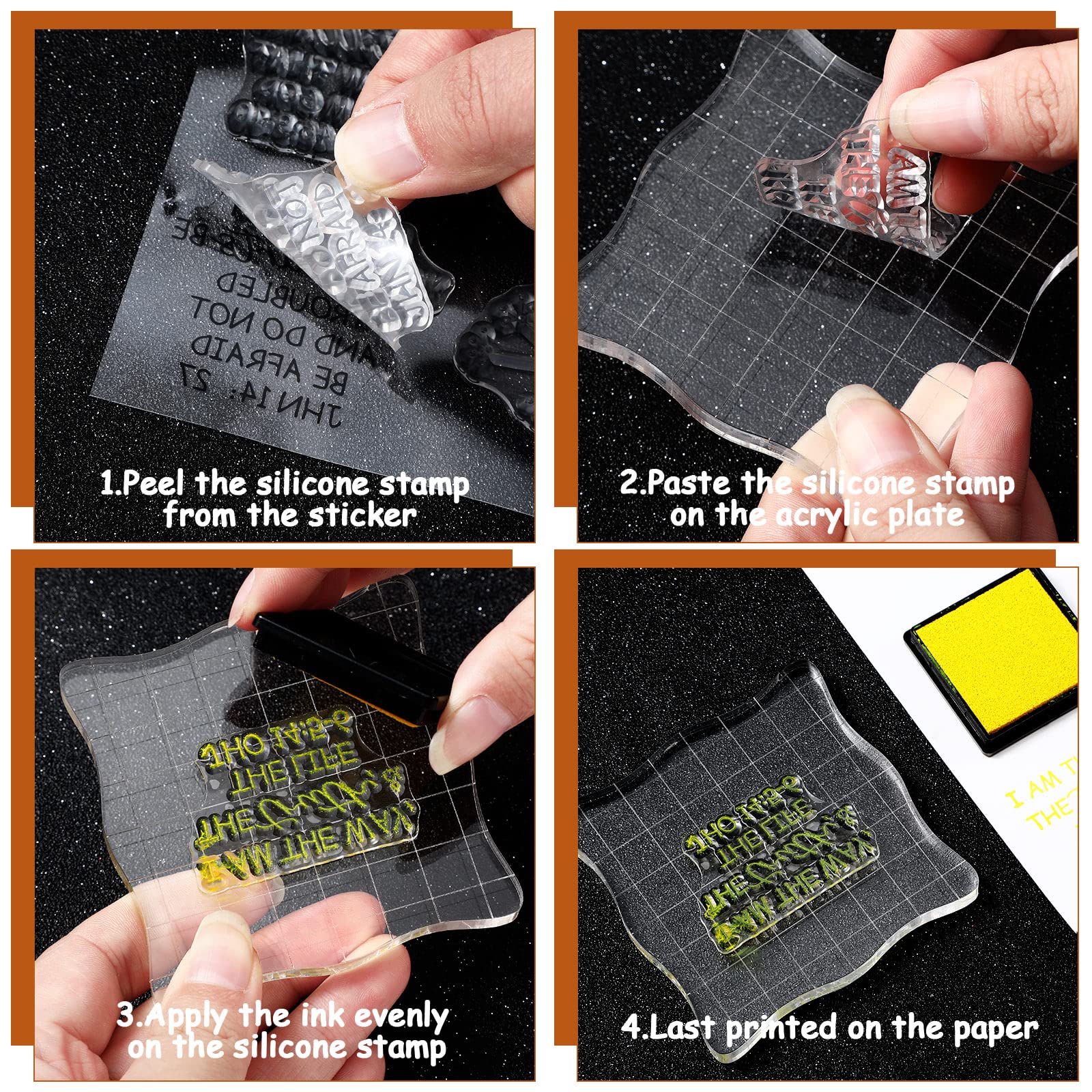 4 Sheets Stamps for Crafting Bible Verse Clear Stamps Set Acrylic Making Christian Scrapbooking Stamp Rubber 2 Pieces Blocks Tools with Grid Lines for DIY Scrapbooking Making(Classic Style)