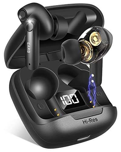 EARB Bluetooth Headphones Wireless Earbuds with 4 Speakers Hi-Res Audio Earphones 30H Playtime with Charging Case and LED Display Touch Control Waterproof in-Ear Headset USB-C for Sports Work Game