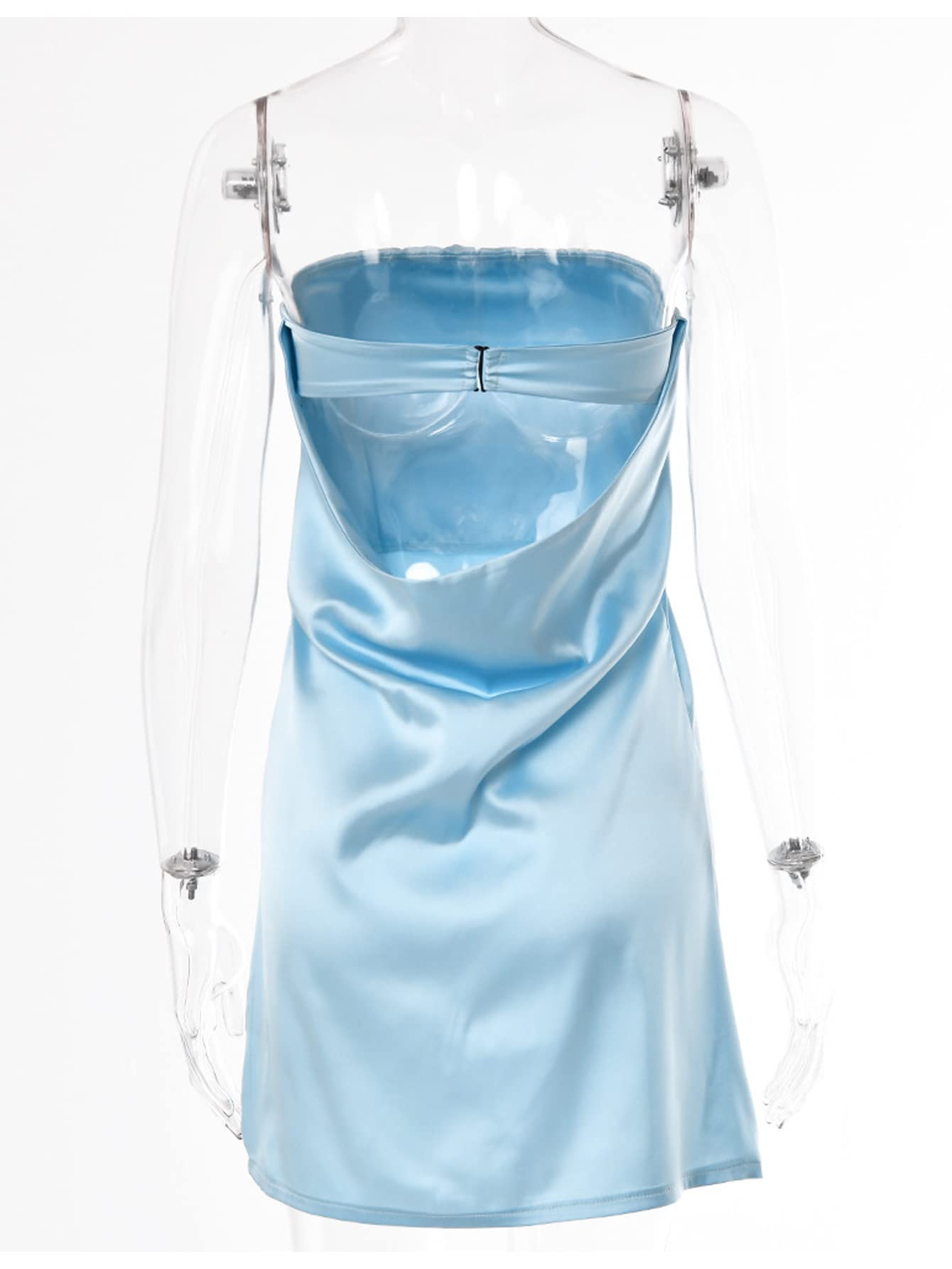 LYANER Women's Satin Silk Hollow Out Back Strapless Tube Bodycon Club Mini Dress Blue# Medium