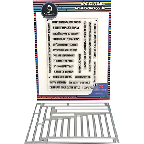 Alinacutle Sentiments Clear Stamps and Tag Die Set, Stripe Stamp Banner,Paper Craft Metal Die-Cuts,Scrapbooking Cutting