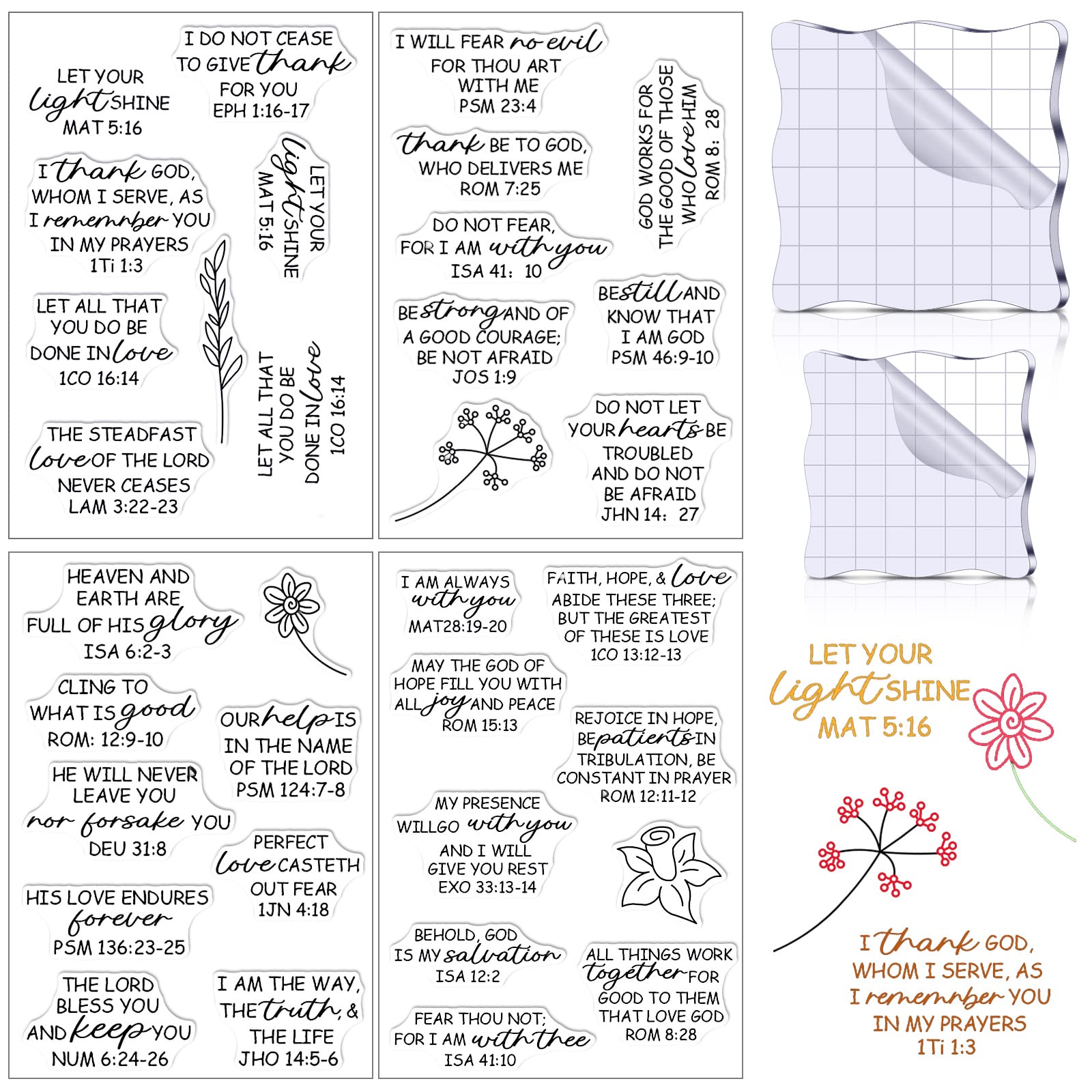 4 Sheets Stamps for Crafting Bible Verse Clear Stamps Set Acrylic Making Christian Scrapbooking Stamp Rubber 2 Pieces Blocks Tools with Grid Lines for DIY Scrapbooking Making(Classic Style)