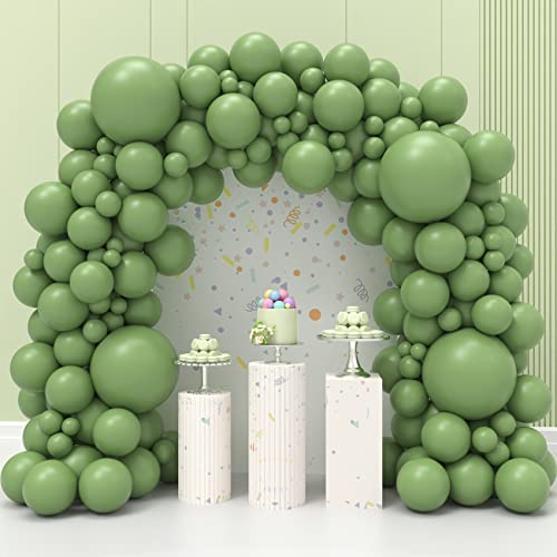 Sharlity 130PCS Sage Green Balloon Garland Arch Kit Olive Green Balloons Different Sizes 18 12 10 5 Inch for Baby Shower Jungle Safari Birthday Party Decorations
