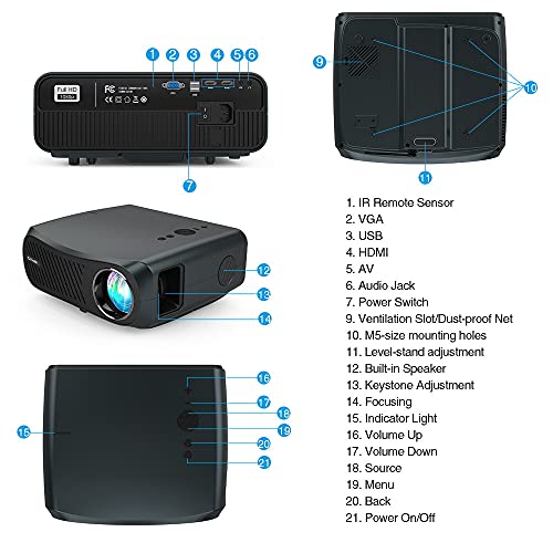 True 1080P 4K Android Projector WiFi 5G/2.4G, 8000Lumens FHD 1080P Bluetooth Projectors with Apps 10000:1 High Contrast Home Theater Smart TV Projector Airplay Wireless Sync HDMI Support