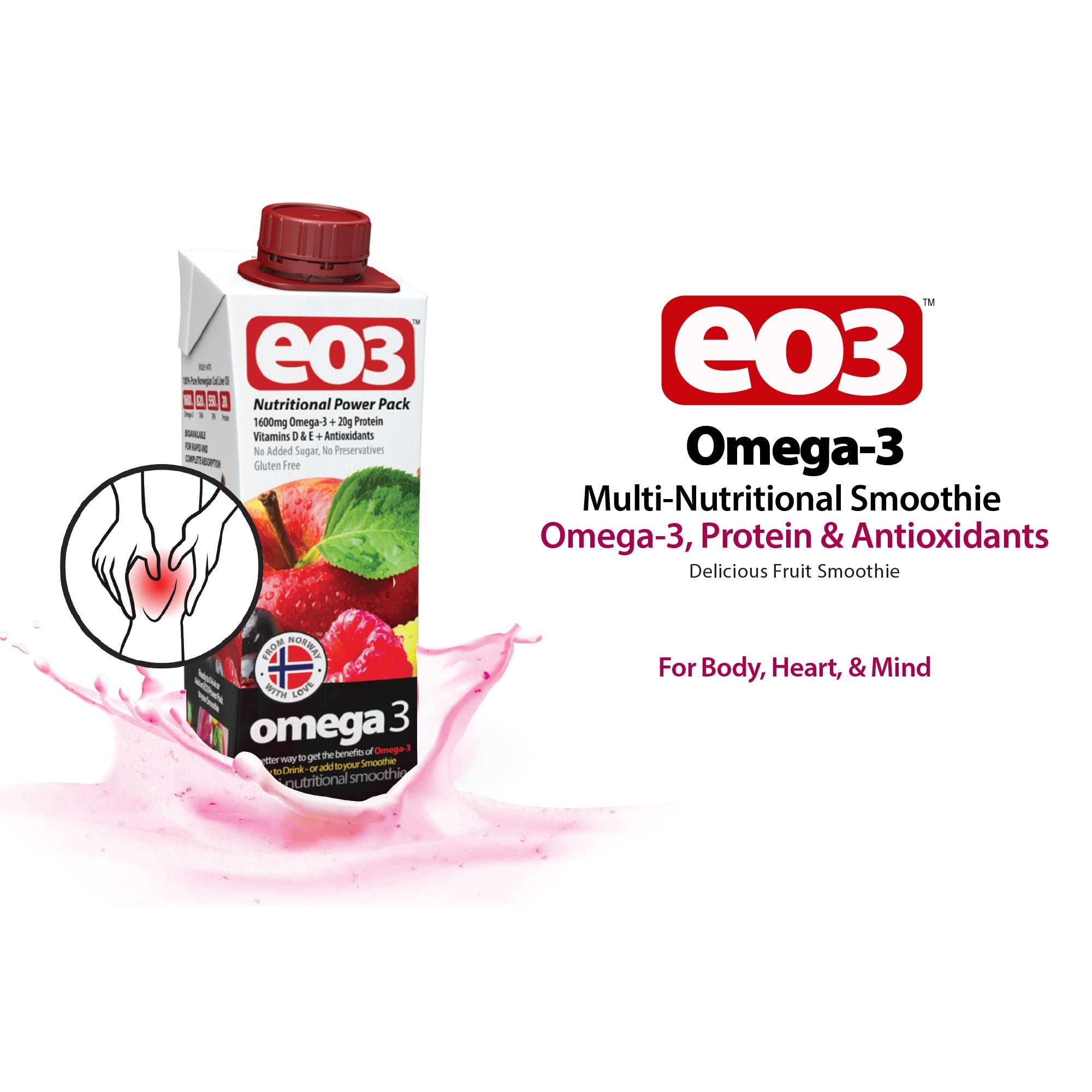 EO3 Omega-3 Multi-Nutritional Fruit Smoothie | 100% Cod Liver Oil | Whey Protein, Vitamins, Antioxidants| Gluten Free, No Added Sugar, No Preservatives | Ready-to-Drink | 6 Pack, 8.4 Fl Oz