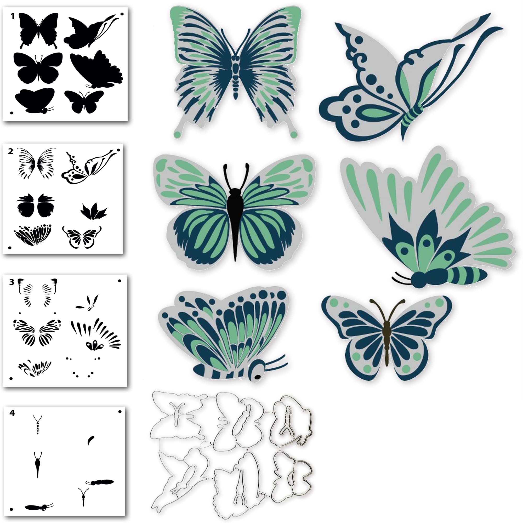Alinacutle Layering Butterfly Stencil with Metal Die Cuts Dies Plastic Stencils Painting Stencils Template for Card Making DIY Painting on Wood Wall Furniture Decor