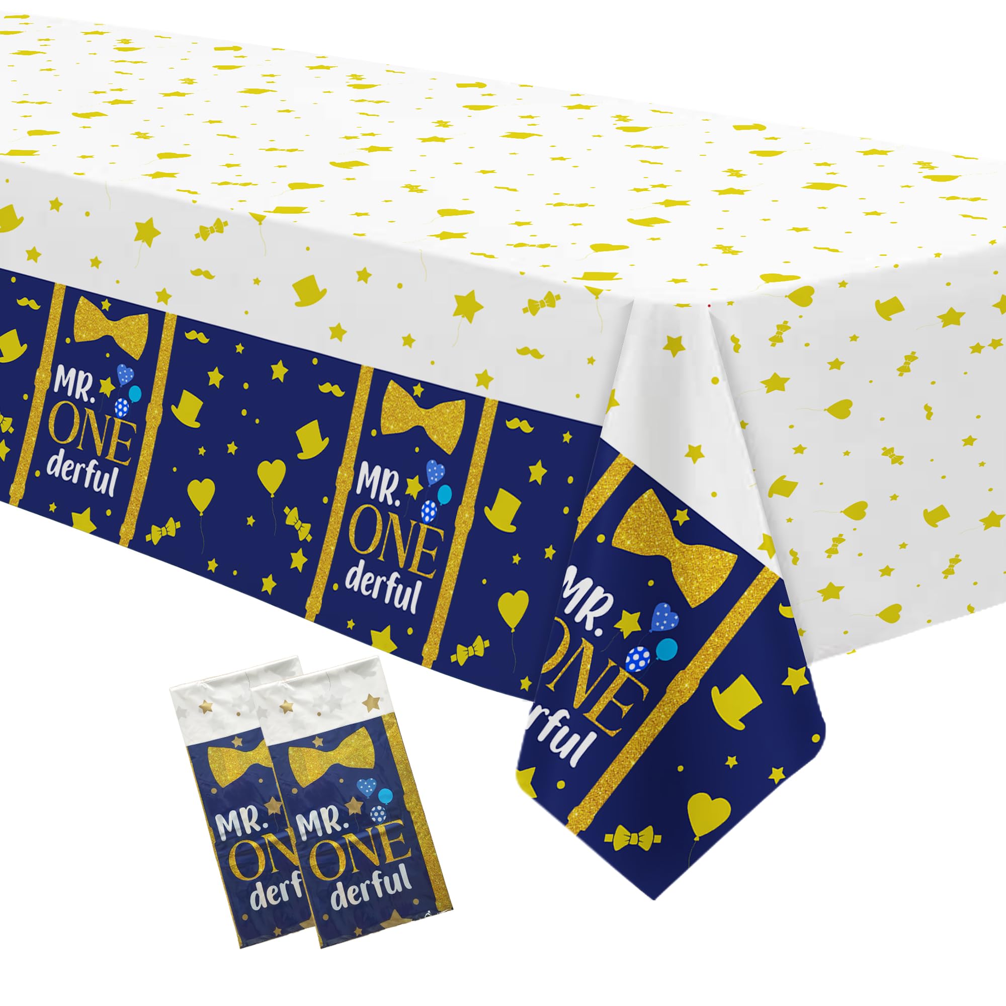 APOWBLS Mr Onederful Birthday Tablecloth Decorations Boy - Disposable Onederful 1st Birthday Party Supplies Table Cover, Baby Boy First Birthday Decorations Table Cloth - 2 Pack (54in x 108in)
