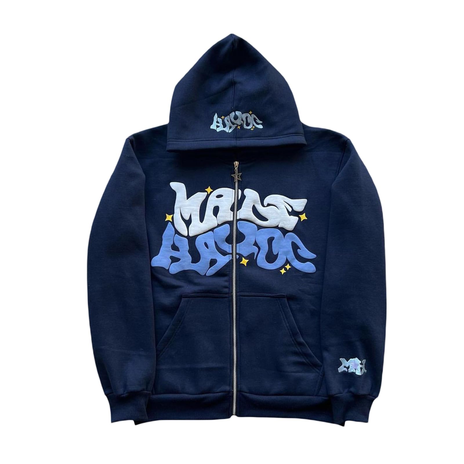 Amiblvowa Oversized Zip Up Hoodie for Women Y2k Vintage Graphic Grunge Sweatshirt Jacket Coat Men Baggy Goth Aesthetic Punk Hooded Harajuku Streetwear (A-Letter Blue, XL)