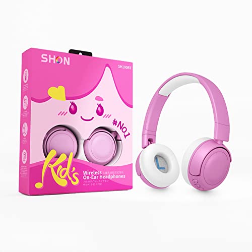 SHON Kids Wireless On-Ear Headphones - Pink Foldable Stereo with 3.5mm Jack, Wired Kids Headphones for Kids/Teen/Boy/Girl/Smartphone/School/Kindle/Airplane Travel/Airplane/Tablet(Pink)