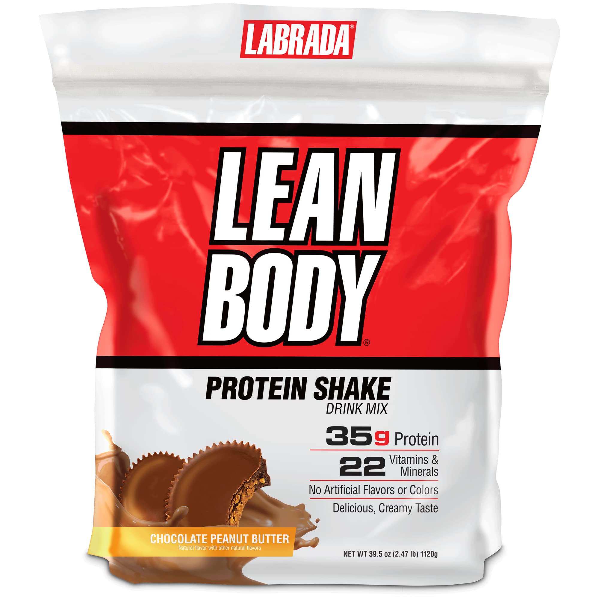 LABRADA Nutrition – Lean Body High Protein Meal Replacement Shake, Whey Protein Powder for Weight Loss and Muscle Growth, Chocolate Peanut Butter, 2.47LB Tub Packaging May Vary