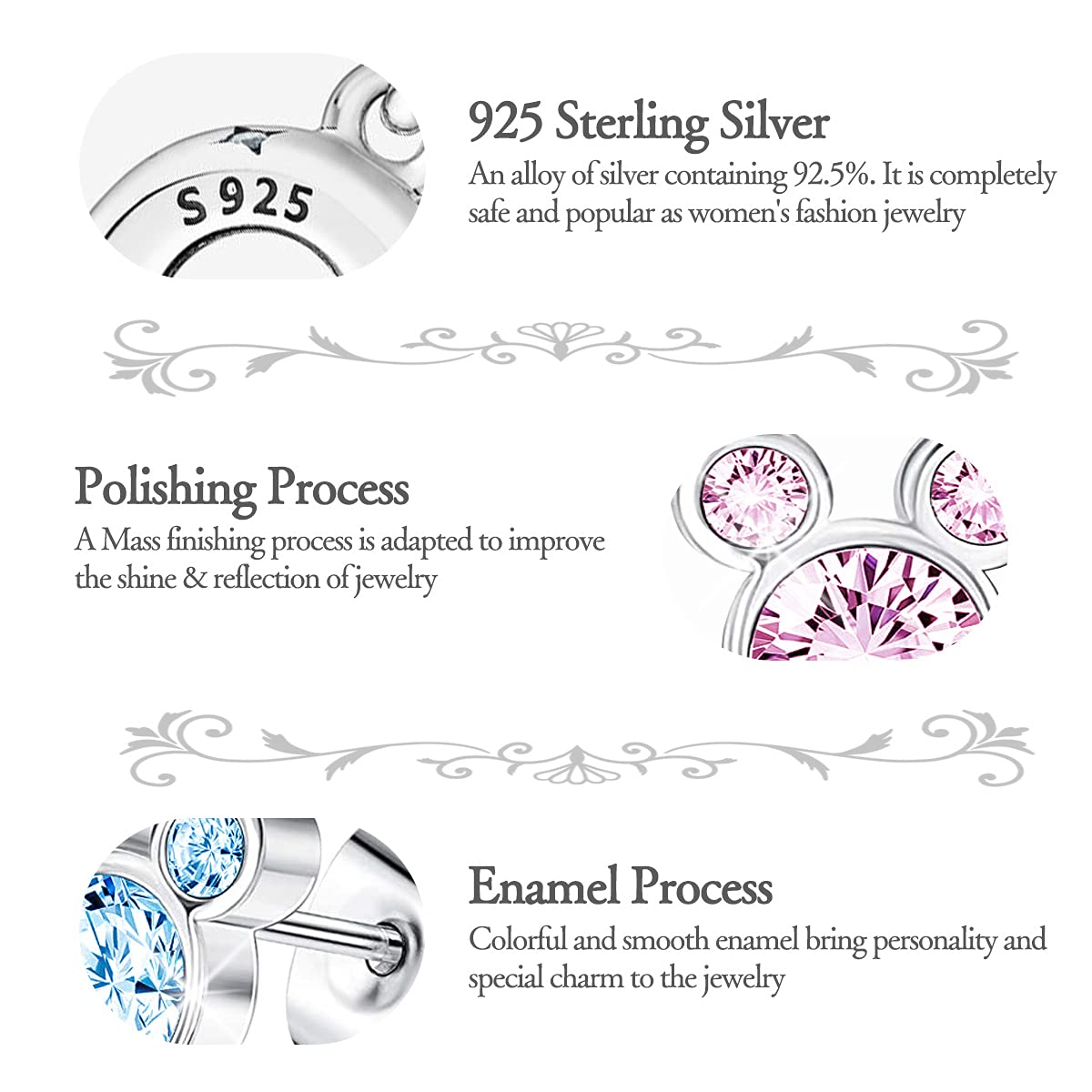 Dazlily Mouse Shape Stud Earrings 925 Sterling Silver Stud Earrings for Women Jewelry (Mouse Pink)