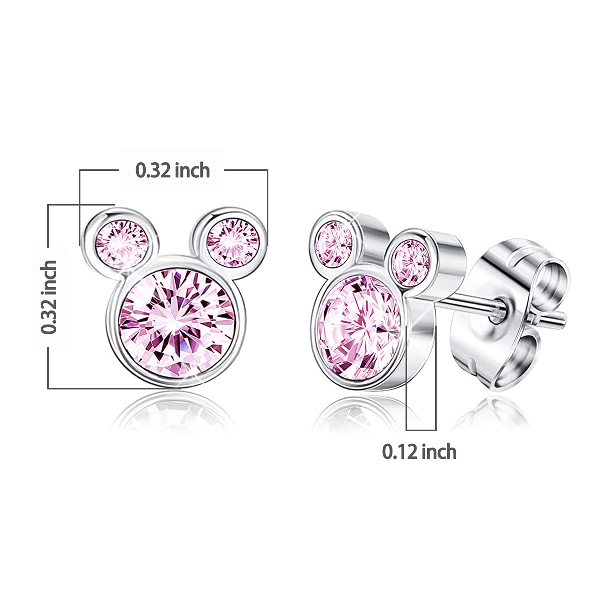 Dazlily Mouse Shape Stud Earrings 925 Sterling Silver Stud Earrings for Women Jewelry (Mouse Pink)