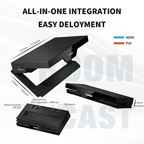 Yealink RoomCast 4-Screen Sharing Wireless Presentation System HDMI Transmitter and Receiver 4K Plug & Play, Miracast Airplay Google Cast WPP30 4-Way Collaboration with Yealink A20 A30, no App Needed