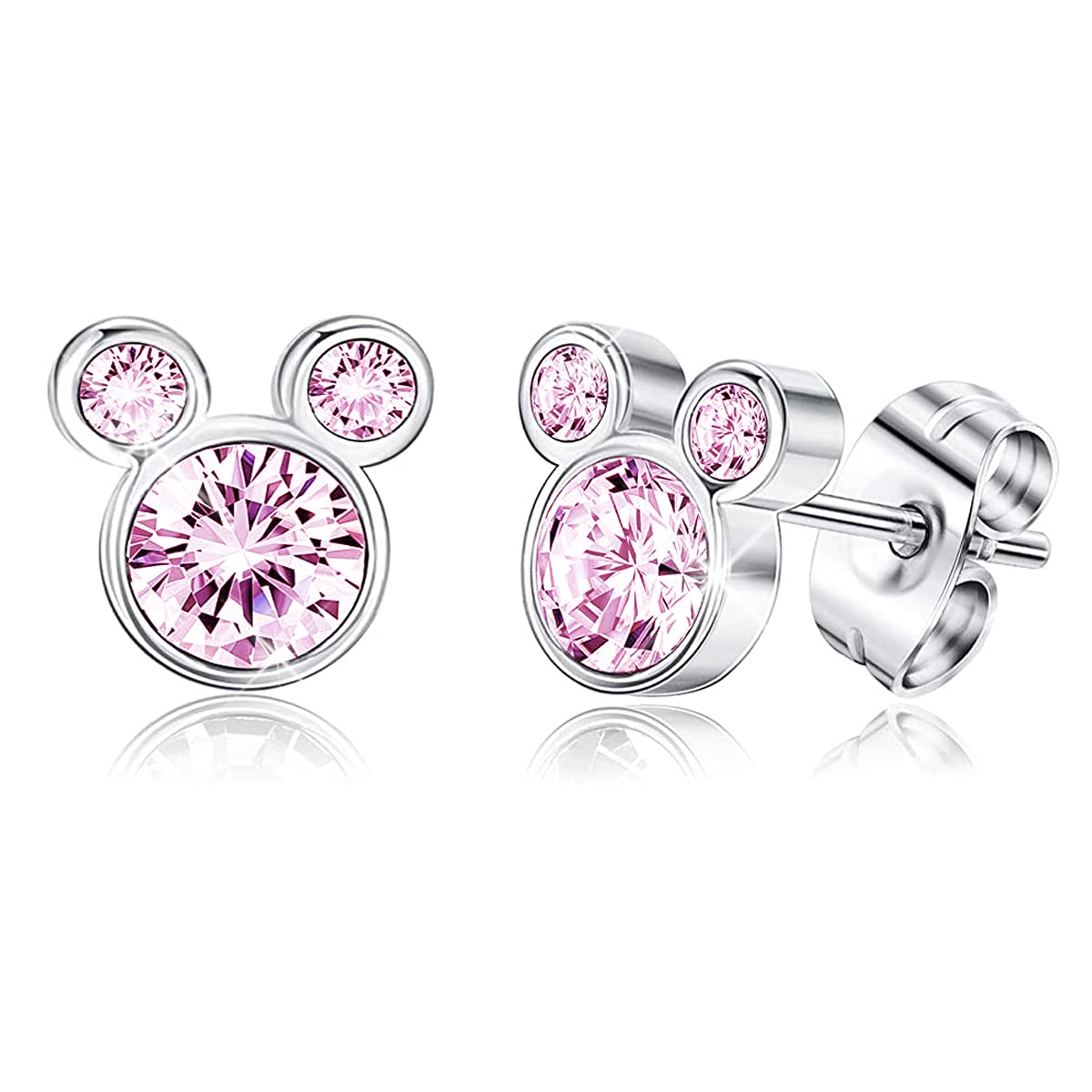 Dazlily Mouse Shape Stud Earrings 925 Sterling Silver Stud Earrings for Women Jewelry (Mouse Pink)