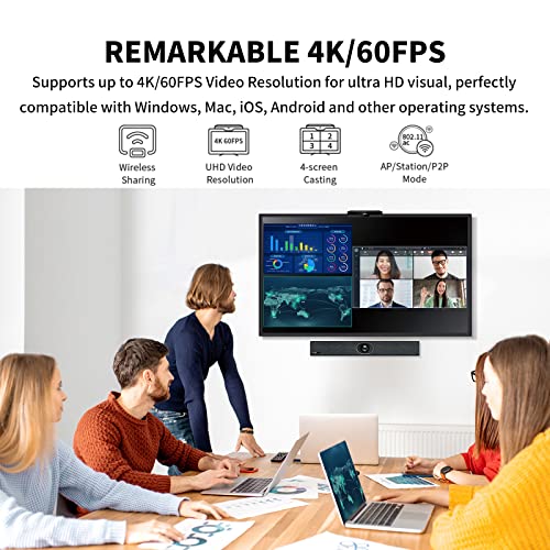 Yealink RoomCast 4-Screen Sharing Wireless Presentation System HDMI Transmitter and Receiver 4K Plug & Play, Miracast Airplay Google Cast WPP30 4-Way Collaboration with Yealink A20 A30, no App Needed