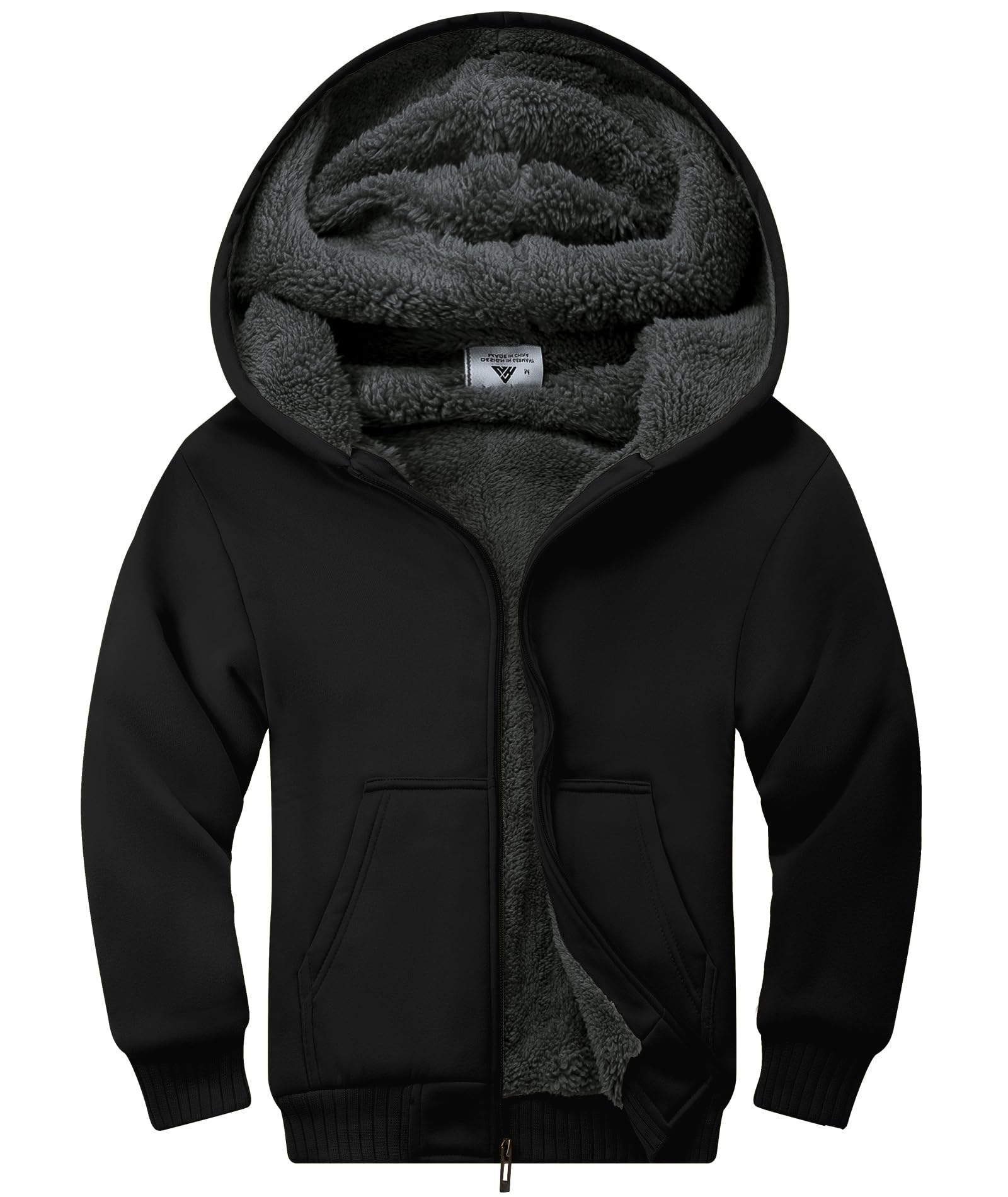 SWISSWELL Kids Fleece Hoodie Full Zip Hooded Sweatshirt Long Sleeve Cozy Jacket for Boys and Girls 6-15 Years Old (Black, 12-13)