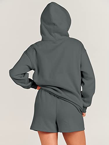 ANRABESS Women 2 Piece Outfit Oversized Hoodie Sweatshirt Shorts Lounge Sweat Set Sweatsuit Tracksuit 2025 Trendy Y2K Clothes Dark Grey Medium