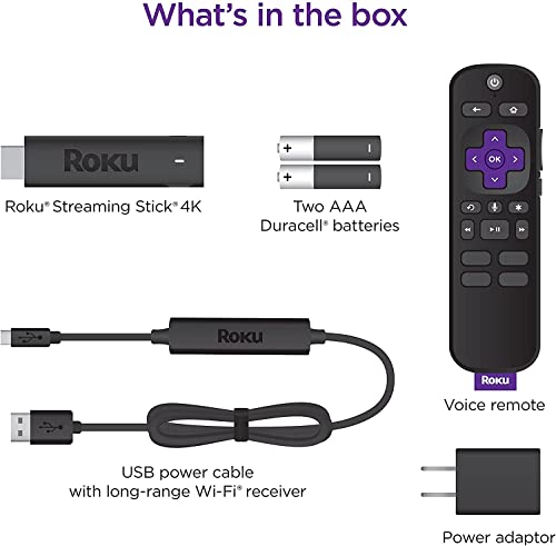 Roku Streaming Stick 4K 2021 Streaming Device with Roku Voice Remote and TV Controls 4K/HDR/Dolby Vision & Bundle Swanky Cables HDMI Cable and TV Cleaning Kit