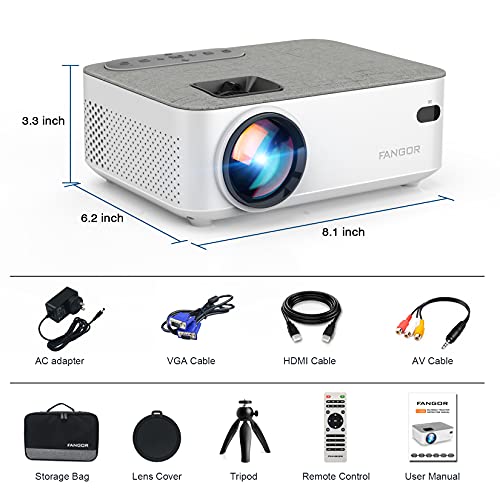 Mini WiFi Projector with Bluetooth - 1080P Supported Outdoor Movie Projector for Home Theater, FANGOR Portable Video Projector with HDMI USB VGA AV Interfaces [Tripod and Carry Bag Included]