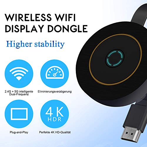 Wireless Display Dongle, 4K WiFi Portable Display Receiver 1080P HDMI Screen Mirroring Compatible with iPhone Mac iOS Android to TV Projector Support Miracast Airplay DLNA No Switching