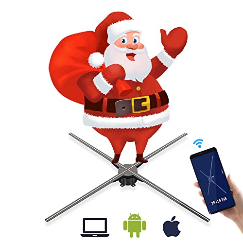 17.7 inch HD 3D Hologram Fan Projector Halloween Display 65s WiFi Bluetooth Can Be Found Projector Lamp 1400P Hi-Resolution Holographic Projector Fan is Best for Business,Store,Shop,Bar(17.7 inch HD)