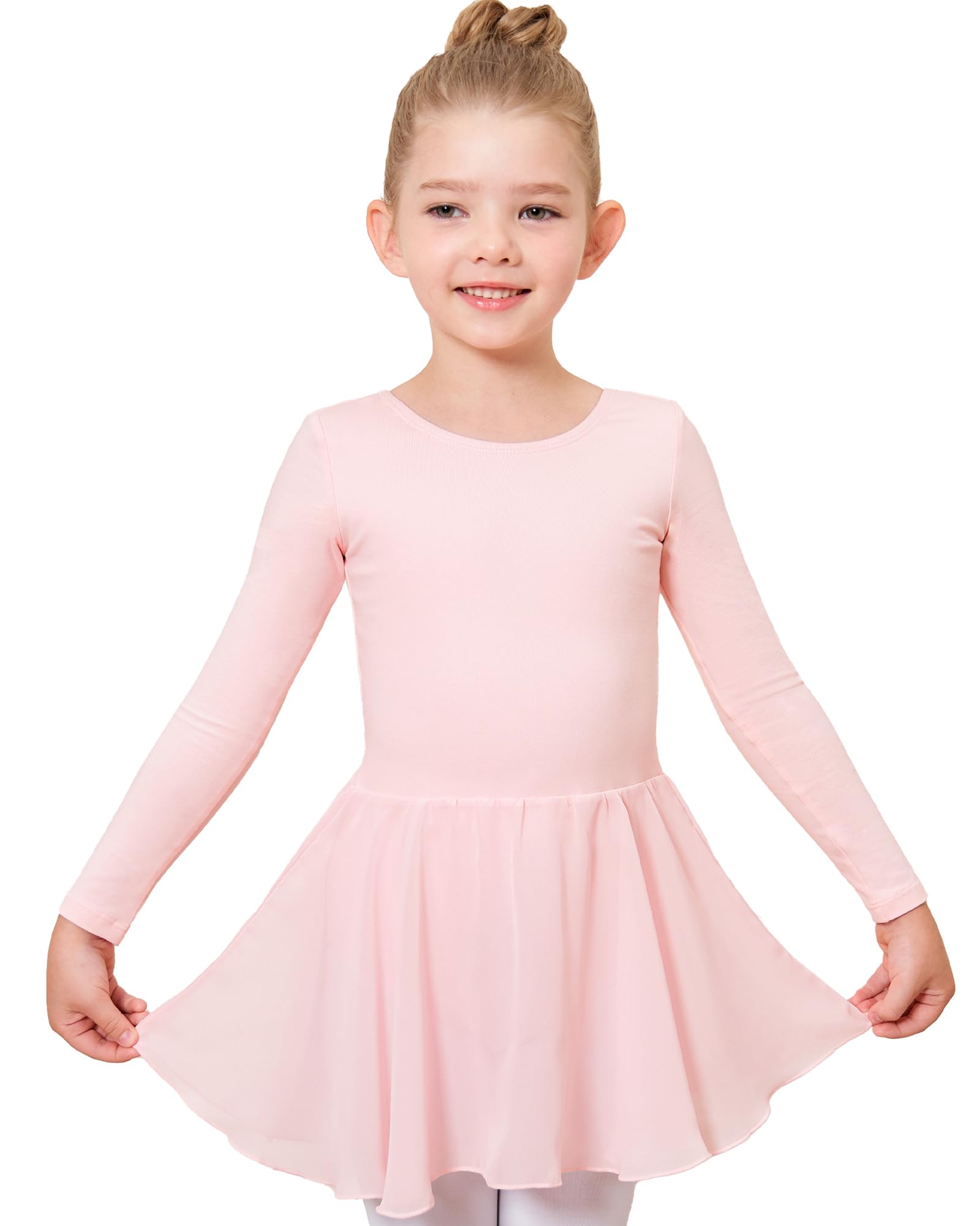 Stelle Ballet Leotards for Girls Long Sleeve Toddler Dance Leotard Outfits with Skirt Classic(Little/Big Kid) (Ballet Pink,5T)