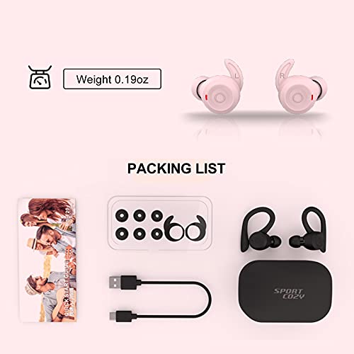 Pink Over Ear Wireless Earbuds with Earhooks Running Bluetooth Earbuds with ear hook Waterproof Small Earphones in Ear Headphones Noise Cancelling Headset Android Ear Buds for Workout Sport Gym