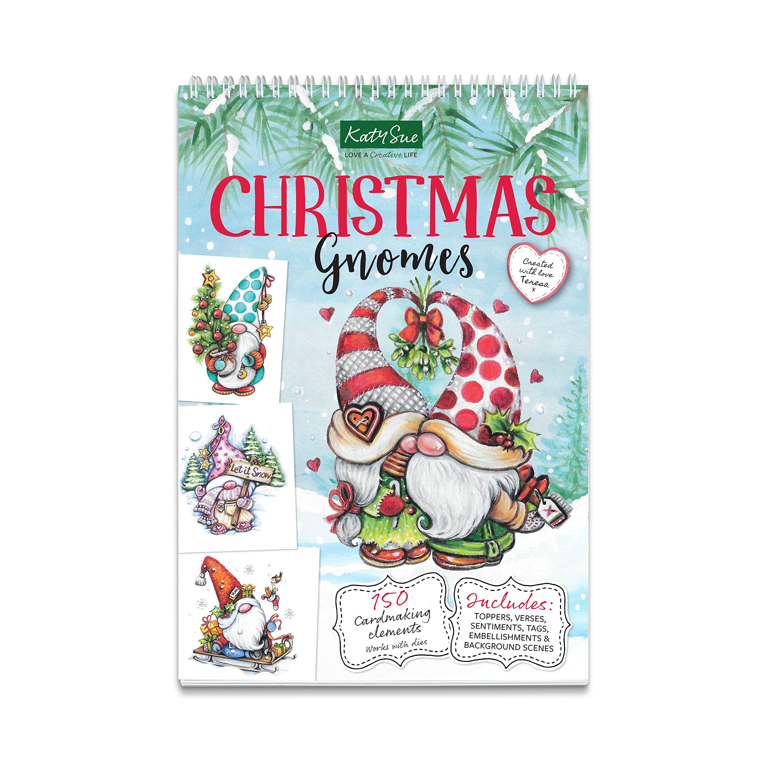 Katy Sue Christmas Gnomes Paper Craft Pad for Card Making, Scrapbooking & Crafts. Over 150 Holiday Gnome-Themed Card Making Elements, Not Pre-Cut or Die-Cut.