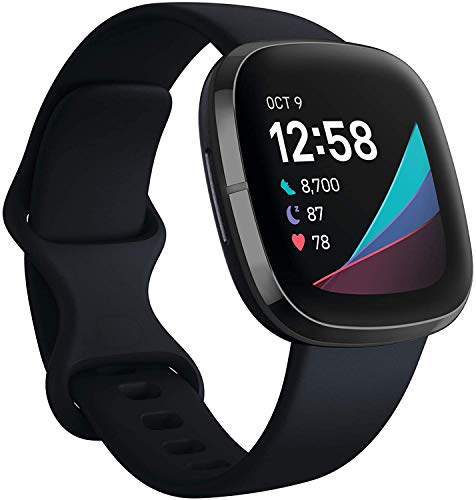 Fitbit Sense Health & Fitness Smartwatch W/ GPS, Bluetooth Call/Text, Heart Rate SpO2, ECG, Skin Temperature & Stress Sensing (S & L Bands, 90 Day Premium Included) International Version (Graphite)