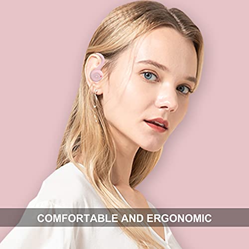 Pink Over Ear Wireless Earbuds with Earhooks Running Bluetooth Earbuds with ear hook Waterproof Small Earphones in Ear Headphones Noise Cancelling Headset Android Ear Buds for Workout Sport Gym
