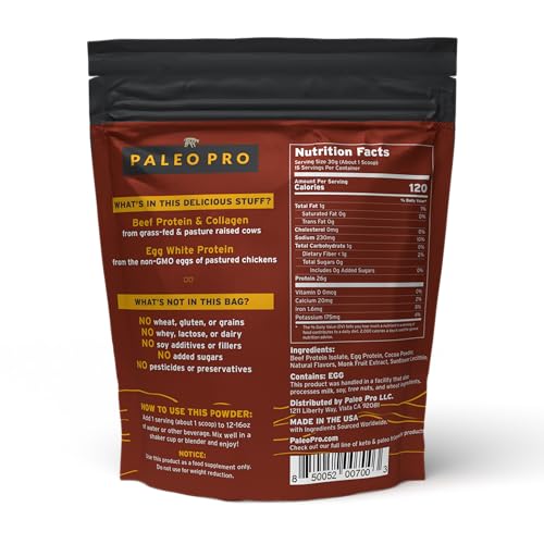 PaleoPro Protein Powder Grass-Fed, Pastured, Cage-Free Protein | Gluten Free, Dairy Free. No Sugar, Soy, Grains or Net Carbs | Paleo & Keto Friendly - 15 Servings (16 oz, Ancient Cacao)