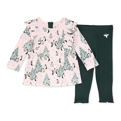 Burt's Bees Baby Baby Girl's Top and Pant Set, Tunic and Leggings Bundle, 100% Organic Cotton, Evergreen Penguins, 3T