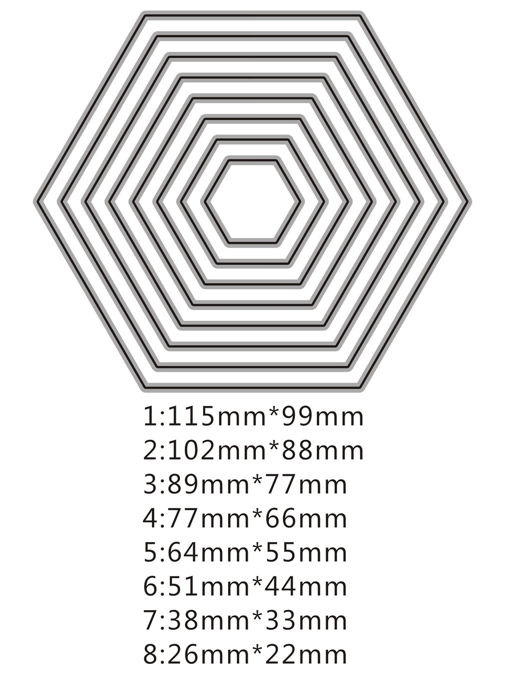 FAWENUCY Scrapbooking Die-Cuts, Layering Frame Metal Cutting Dies for Card Making, Paper Craft Punch Template, Background Embossing Stencils, DIY Album Décor (8 Pcs Hexagon-11.7x10.2cm)