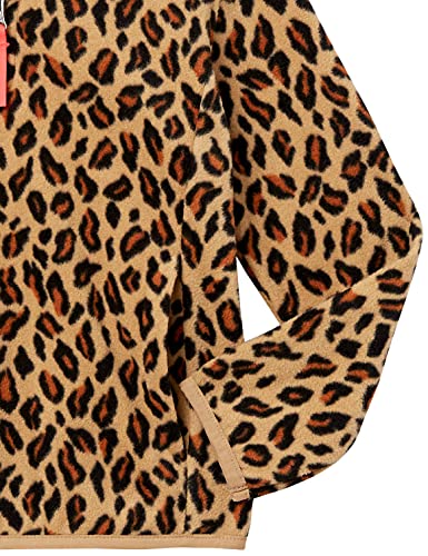 Amazon Essentials Girls' Quarter-Zip Polar Fleece Jacket, Camel Cheetah Print, Medium