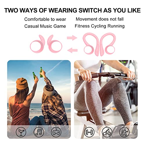 Pink Over Ear Wireless Earbuds with Earhooks Running Bluetooth Earbuds with ear hook Waterproof Small Earphones in Ear Headphones Noise Cancelling Headset Android Ear Buds for Workout Sport Gym