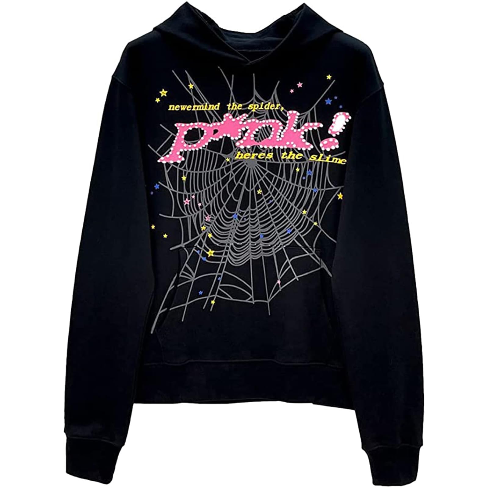 JINZIYINZI Spider Hoodie for Women Man Hip Hop Loose Sweatshirt Sport Tracksuits Pants Y2K Long Sleeve Pullover Hoodies A Black