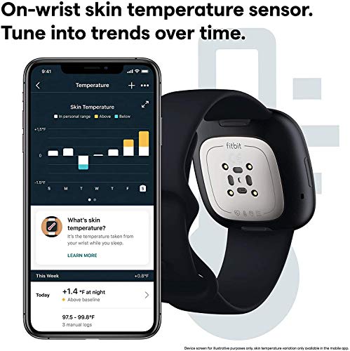 Fitbit Sense Health & Fitness Smartwatch W/ GPS, Bluetooth Call/Text, Heart Rate SpO2, ECG, Skin Temperature & Stress Sensing (S & L Bands, 90 Day Premium Included) International Version (Graphite)