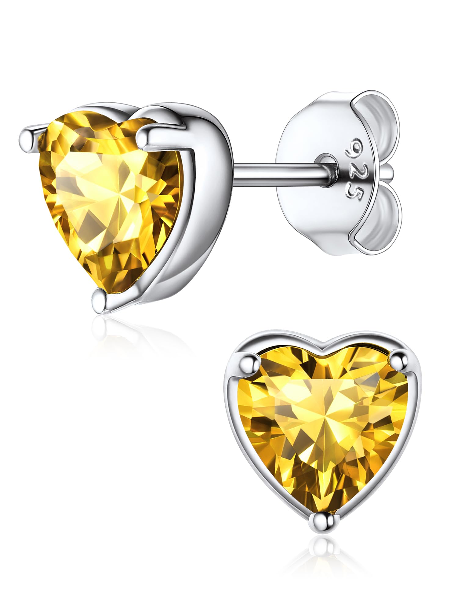 Women Earrings Hypoallergenic 925 Sterling Silver Love Heart Earrings Studs Champagne Crystal Topaz November Birthstone Rhinestones Crystal CZ Stud Earrings for Sensitive Ears