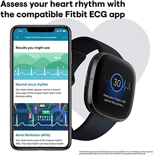 Fitbit Sense Health & Fitness Smartwatch W/ GPS, Bluetooth Call/Text, Heart Rate SpO2, ECG, Skin Temperature & Stress Sensing (S & L Bands, 90 Day Premium Included) International Version (Graphite)