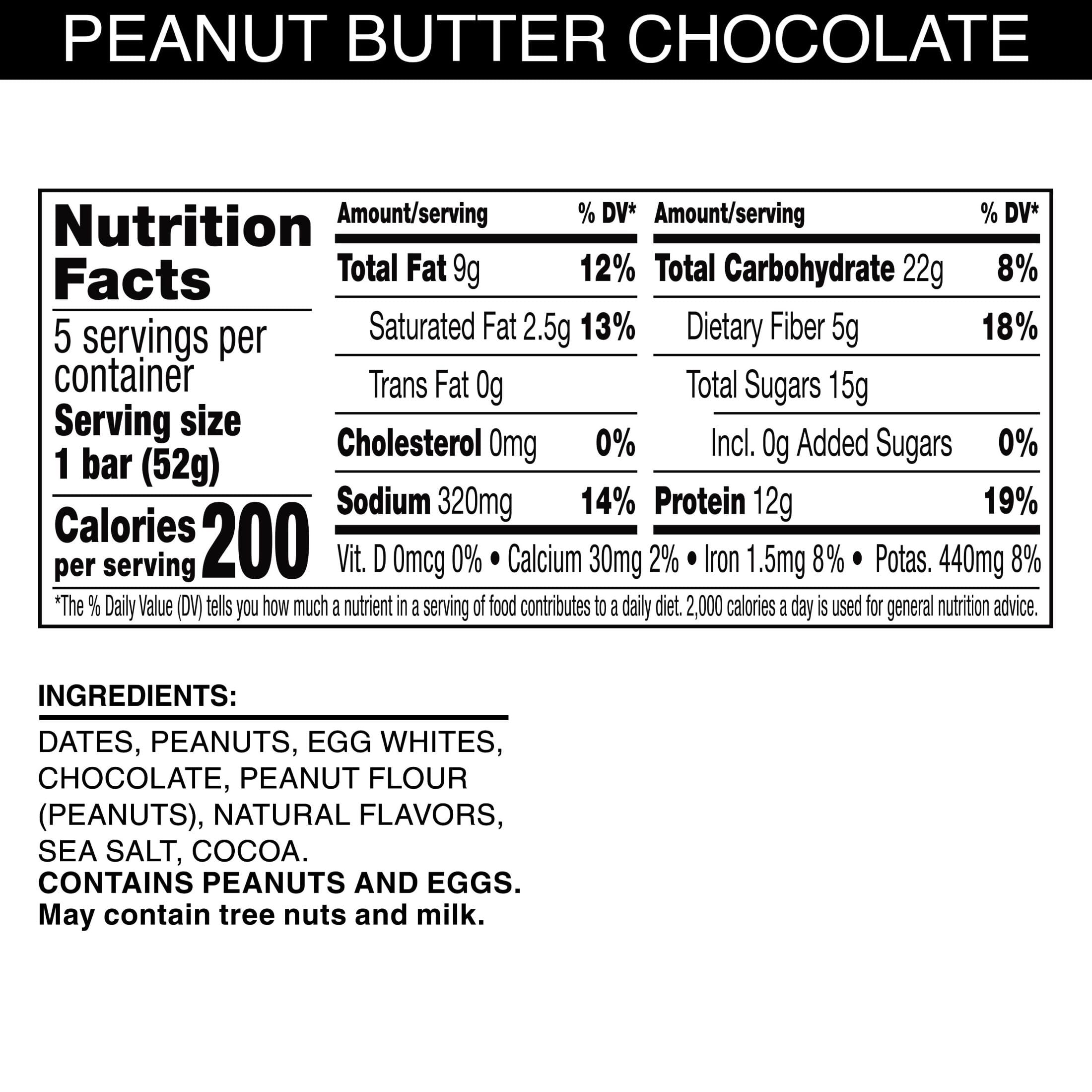 RXBAR Protein Bars, 12g Protein, Gluten Free Snacks, Peanut Butter Chocolate (6 Boxes, 30 Bars)