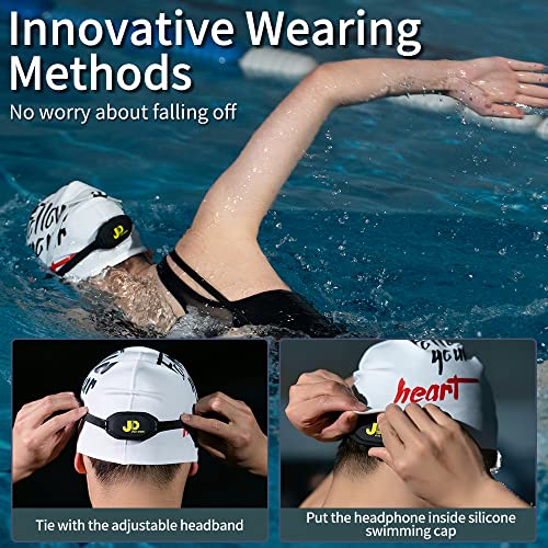GEORDONG Bone Conduction Headphones, Open Ear Sport Headphones with Headband Waterproof Wireless Earphones with Microphone Innovative Wearing Method for Swimming and Workouts (Black)